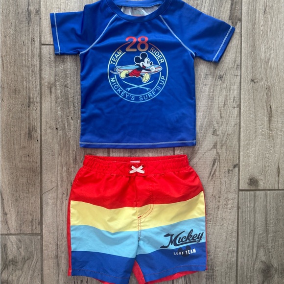 Disney | Swim | Mickey Mouse Surf Kids Swim Set Blue And Red | Poshmark